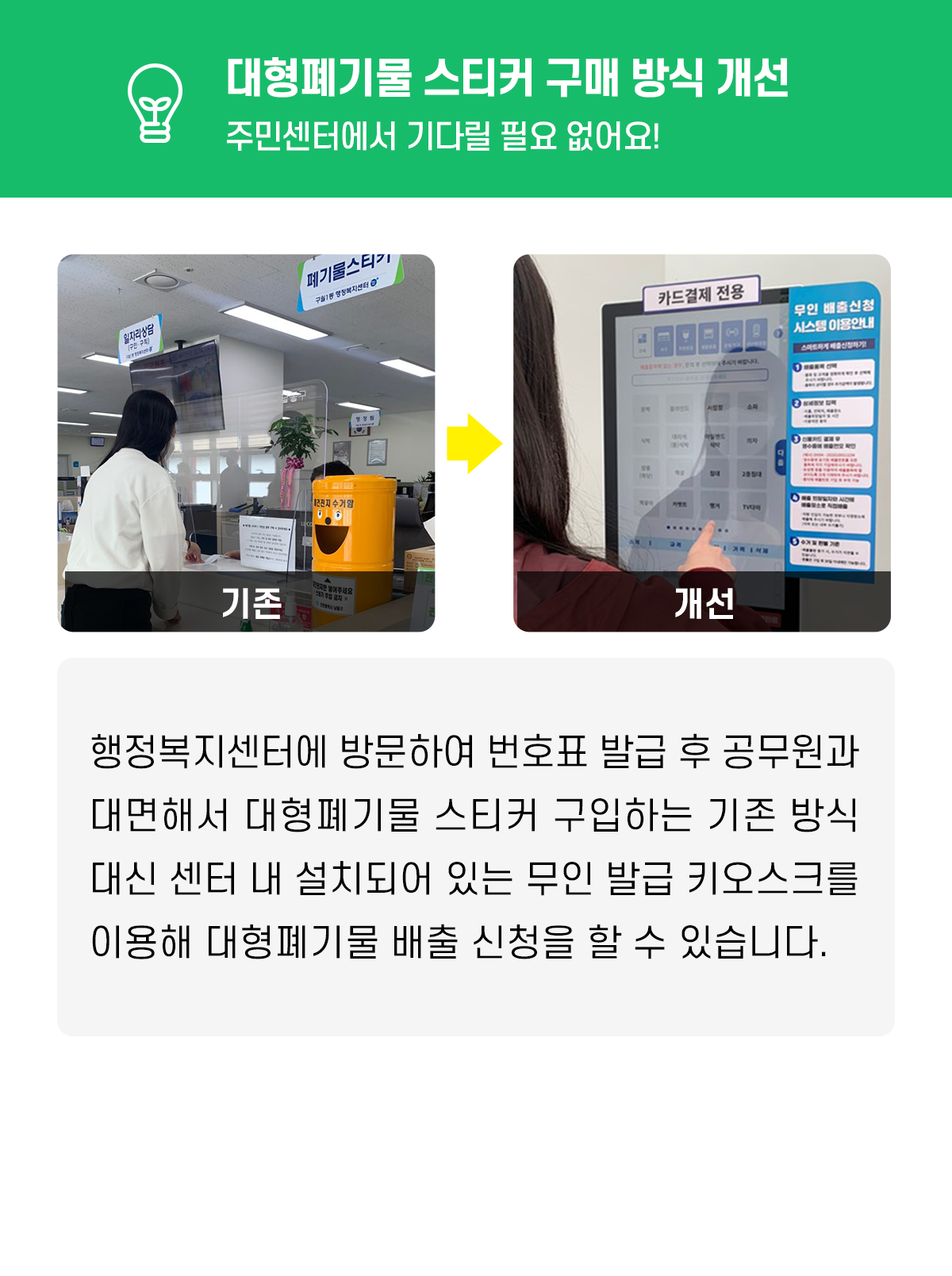 여기로 - 대형폐기물 배출 신청 키오스크 설치 추진하기